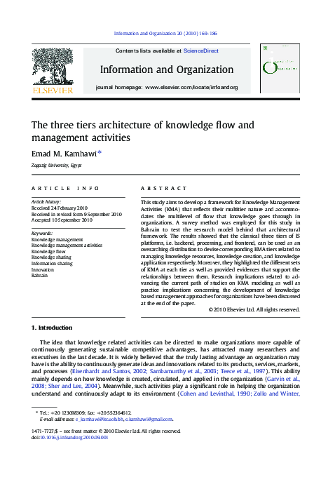 (PDF) The three tiers architecture of knowledge flow and management activities | Emad Kamhawi ...