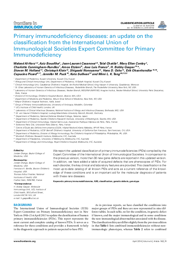(PDF) Primary Immunodeficiency Diseases: An Update on the ...