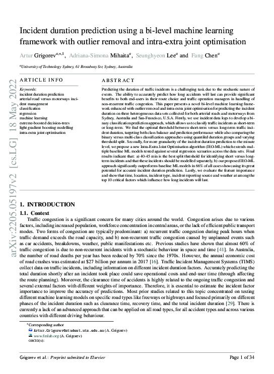 (PDF) Bi-Level ML Framework for Predicting Traffic Incident Duration