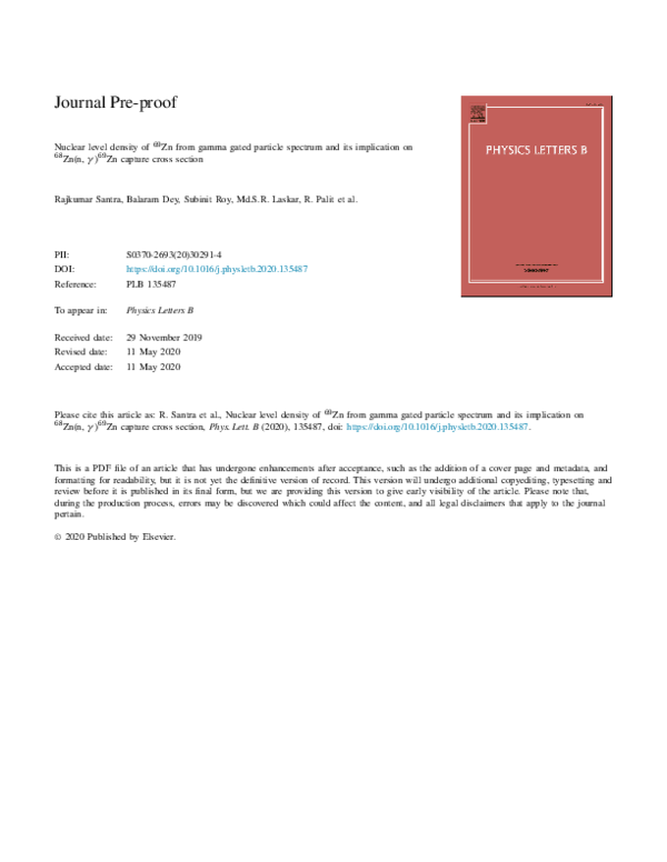 (PDF) Nuclear level density of 69Zn from gamma gated particle spectrum ...