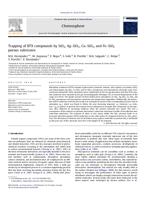 (PDF) Adsorption of BTX on Metal-Doped SiO2 Substrates