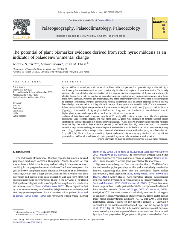 (PDF) The potential of plant biomarker evidence derived from rock hyrax ...