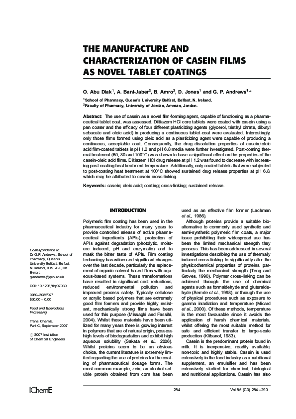 (PDF) The Manufacture and Characterization of Casein Films as Novel ...