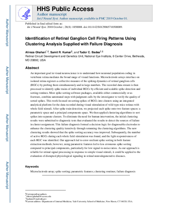 (PDF) Identification of Retinal Ganglion Cell Firing Patterns Using Clustering Analysis Supplied ...