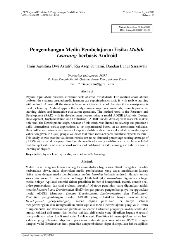 (PDF) Pengembangan Media Pembelajaran Fisika Mobile Learning berbasis Android