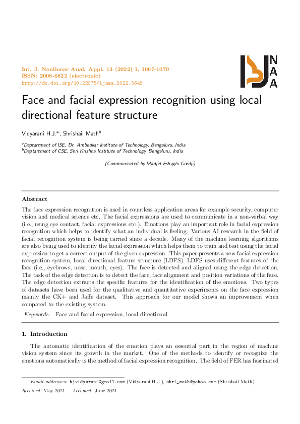 (PDF) Face and facial expression recognition using local directional feature structure