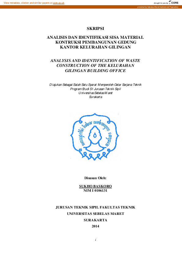 (PDF) Analisis Dan Identifikasi Sisa Material Kontruksi Pembangunan Gedung Kantor Dan Rumah ...