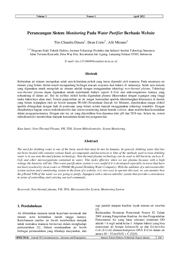 Pdf Perancangan Sistem Monitoring Pada Water Purifier Berbasis Website
