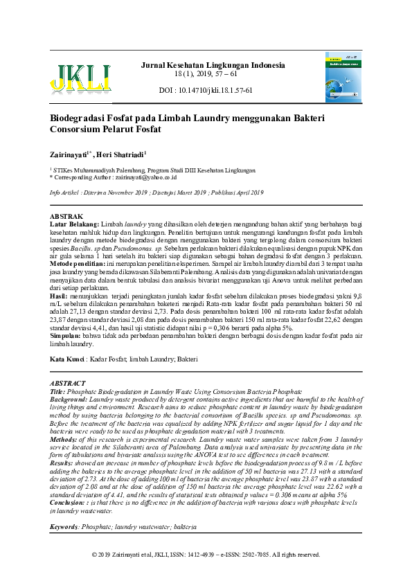 (PDF) Biodegradasi Fosfat pada Limbah Laundry menggunakan Bakteri ...