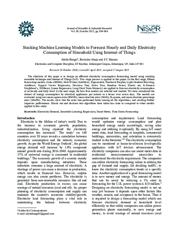 (PDF) Stacking Machine Learning Models to Forecast Hourly and Daily Electricity Consumption of ...