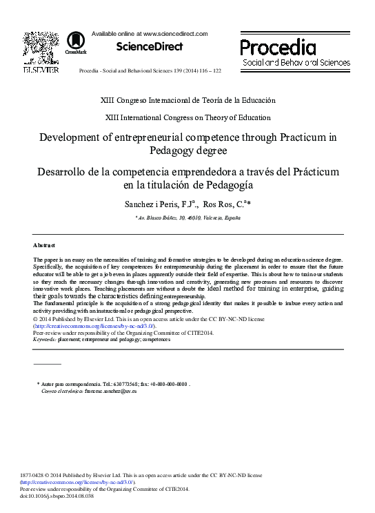 (PDF) Development of Entrepreneurial Competence Through Practicum in Pedagogy Degree