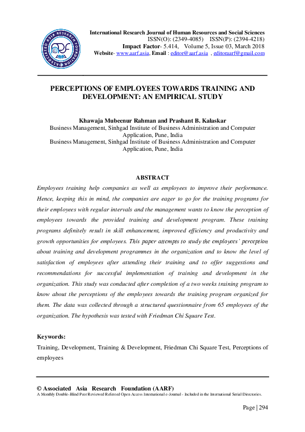 (PDF) Perceptions of Employees Towards Training and Development: An ...