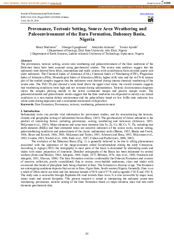 (PDF) Provenance, Tectonic Setting, Source Area Weathering and Paleoenvironment of the Ilaro ...