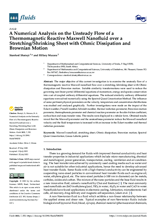 (PDF) A Numerical Analysis on the Unsteady Flow of a Thermomagnetic Reactive Maxwell Nanofluid ...