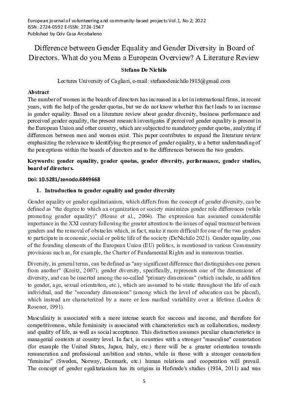 (PDF) Difference between Gender Equality and Gender Diversity in Board ...