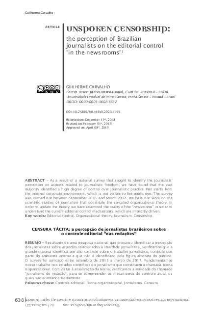 (PDF) Censorship Perceptions Among Brazilian Journalists