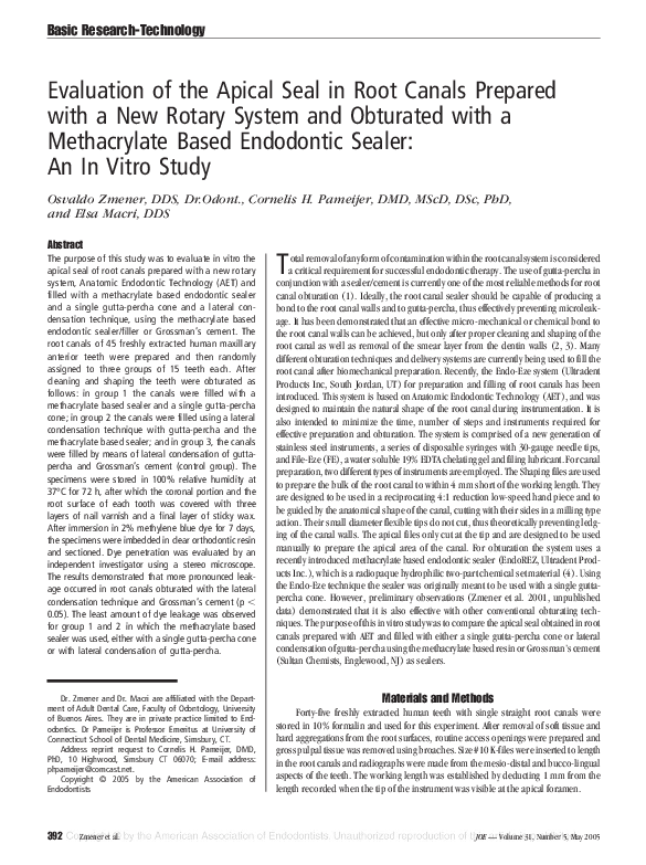 (PDF) Evaluation of the Apical Seal in Root Canals Prepared with a New ...