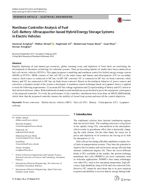 (PDF) Nonlinear Controller Analysis of Fuel Cell–Battery–Ultracapacitor-based Hybrid Energy ...