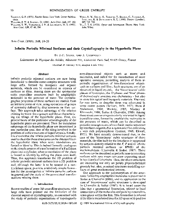 (PDF) Infinite periodic minimal surfaces and their crystallography in ...