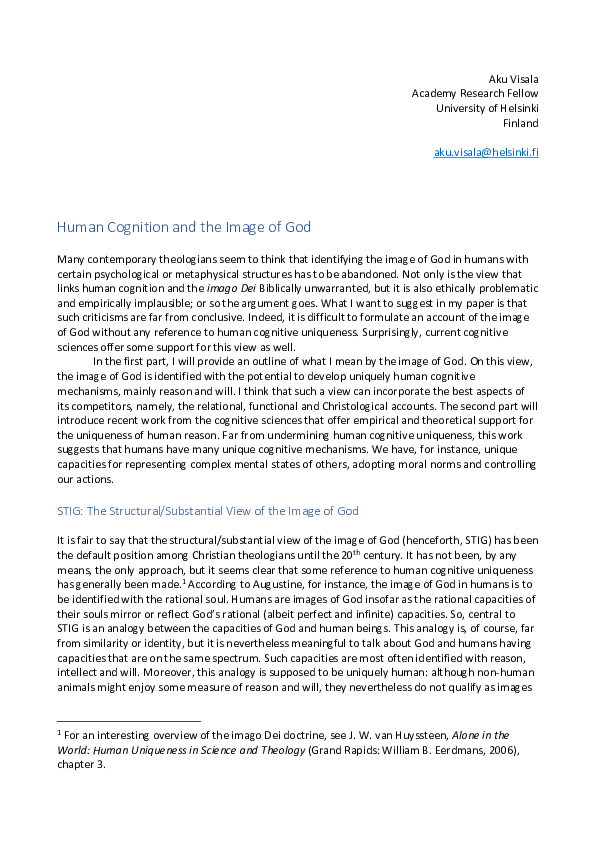 (PDF) Human Cognition and the Image of God