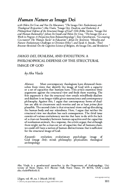 (PDF) Imago Dei, Dualism, and Evolution: A Philosophical Defense of the ...