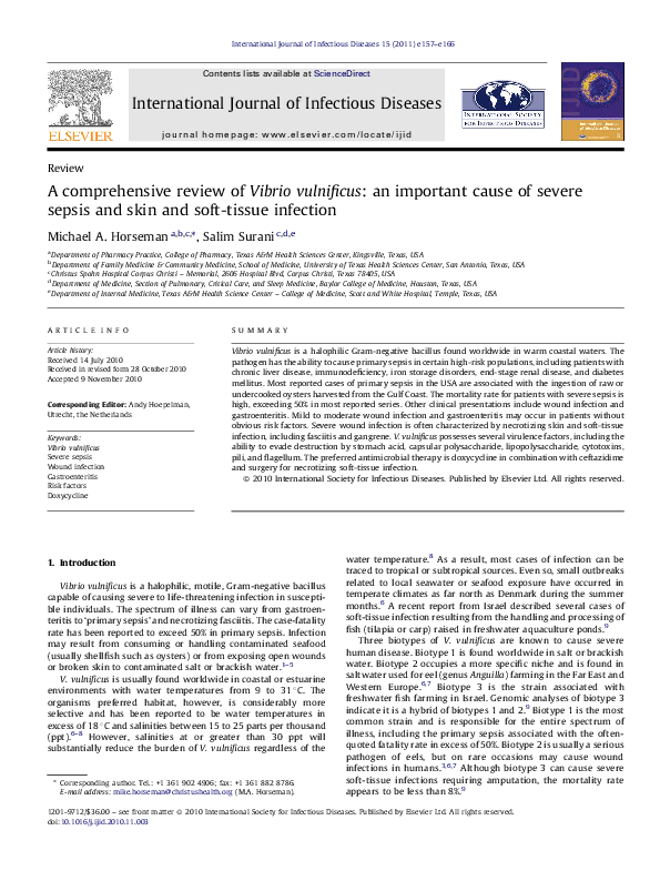 (PDF) A comprehensive review of Vibrio vulnificus: an important cause of severe sepsis and skin ...
