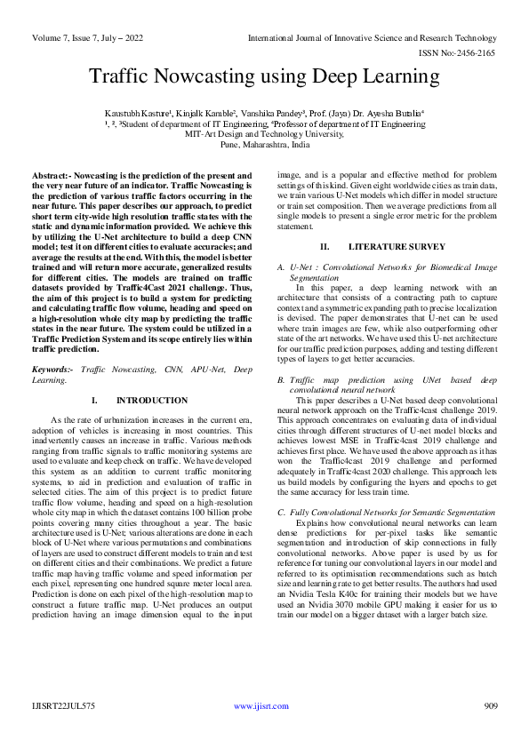 (PDF) Traffic Nowcasting using Deep Learning