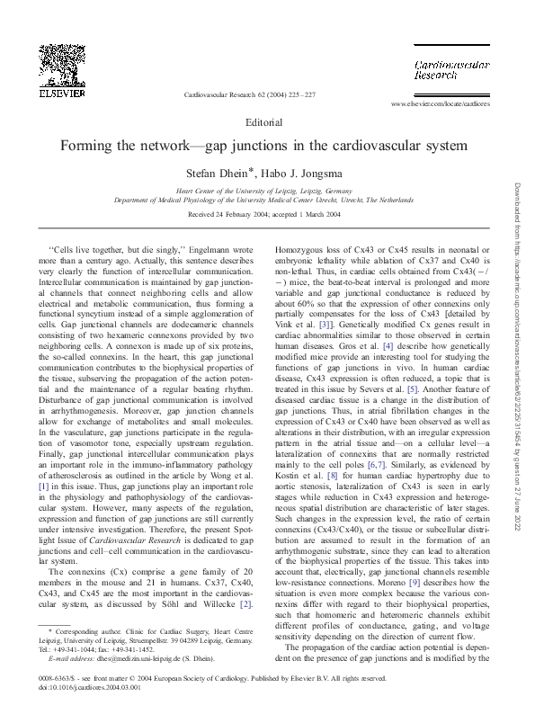 (PDF) Forming the network—gap junctions in the cardiovascular system | Habo Jongsmaa - Academia.edu