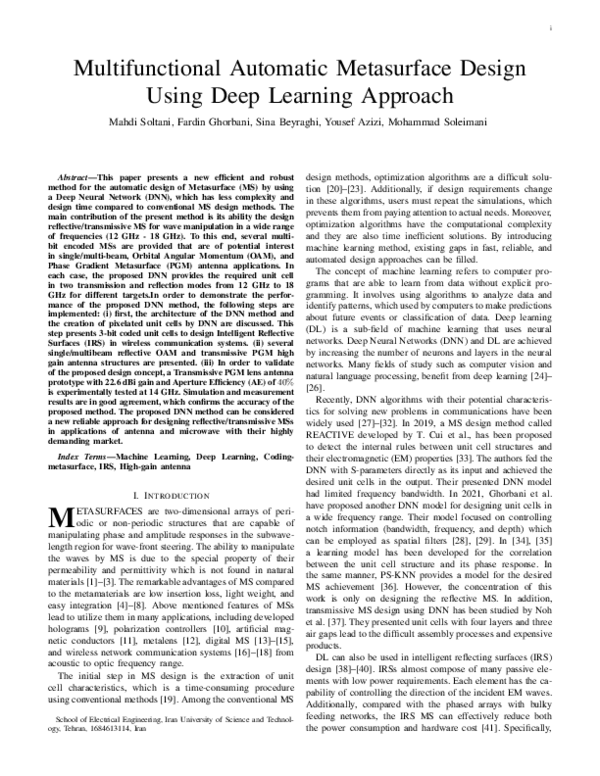 Pdf Multifunctional Automatic Metasurface Design Using Deep Learning