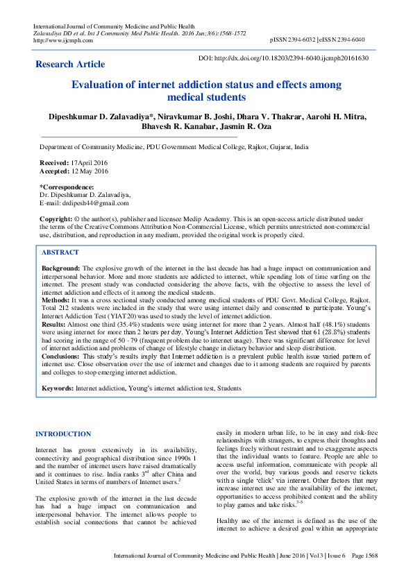 (PDF) Evaluation of internet addiction status and effects among medical ...