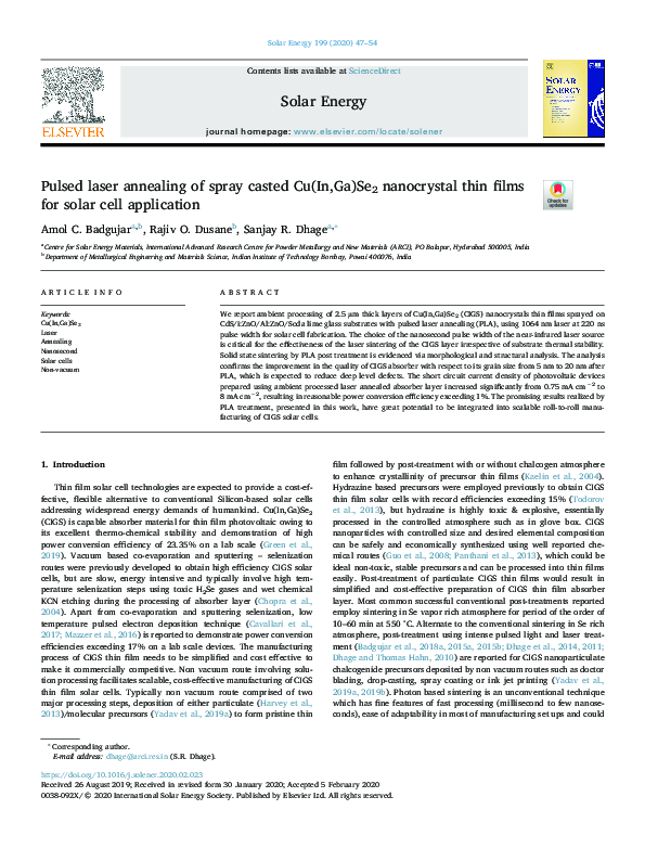 (PDF) Pulsed laser annealing of spray casted Cu(In,Ga)Se2 nanocrystal ...