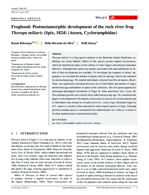 (PDF) Froghood: Postmetamorphic development of the rock river frog ...