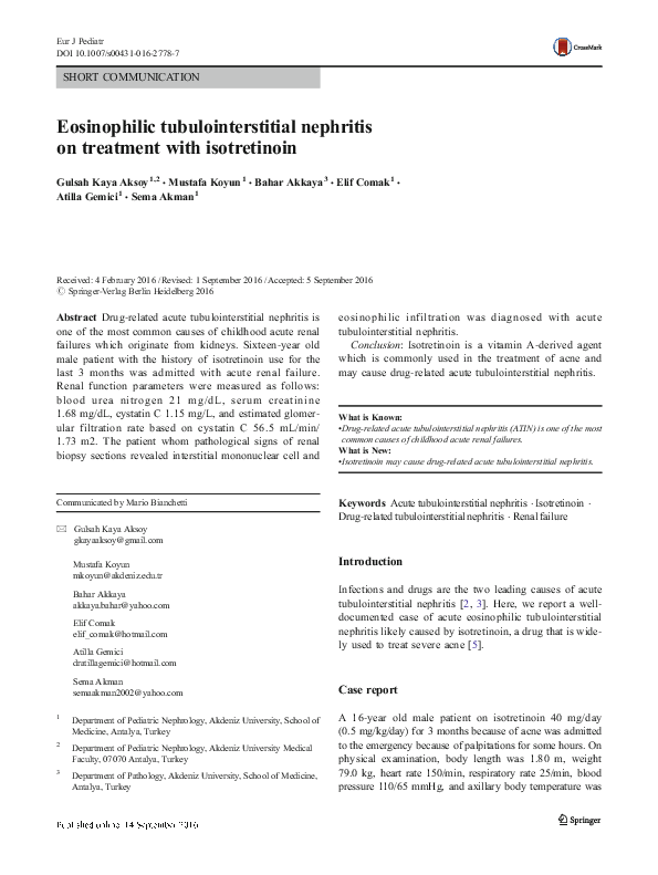 (PDF) Eosinophilic tubulointerstitial nephritis on treatment with ...