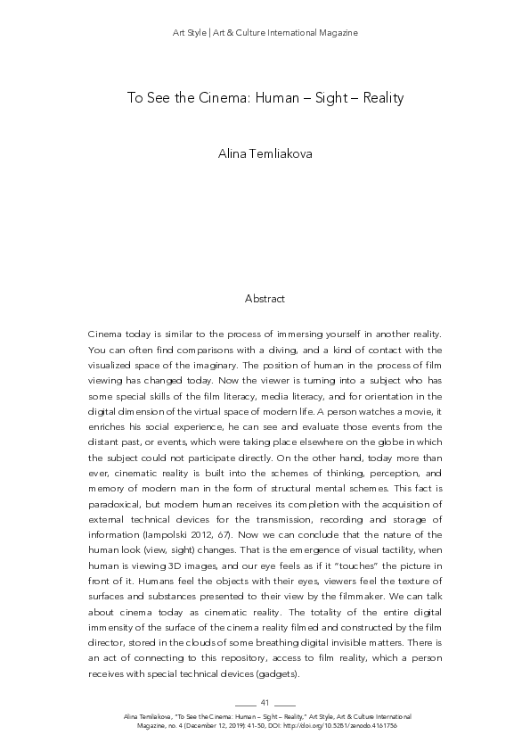 (PDF) To See the Cinema: Human – Sight – Reality