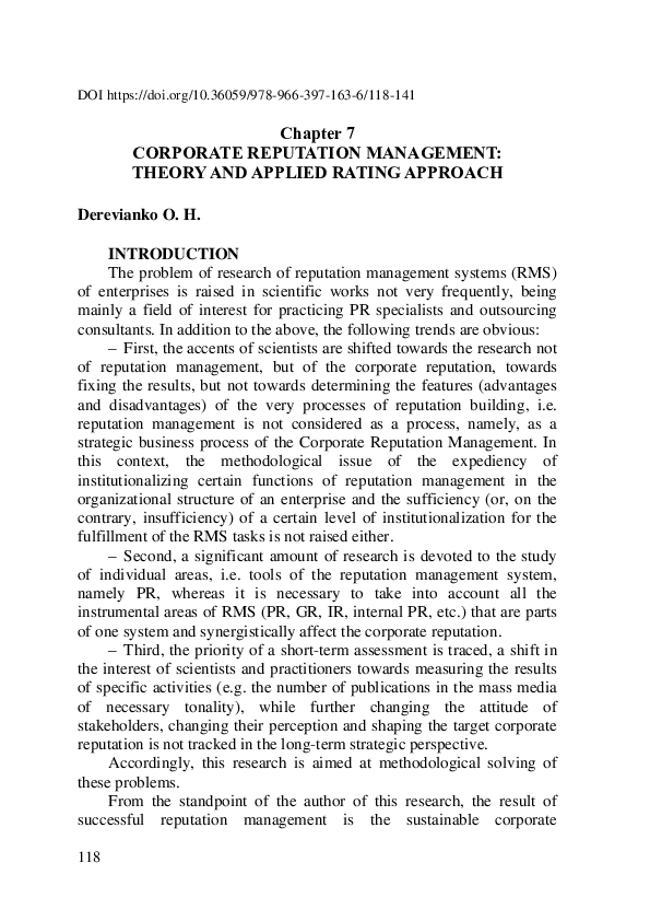 (PDF) Corporate Reputation Management: Theory and Applied Rating Approach