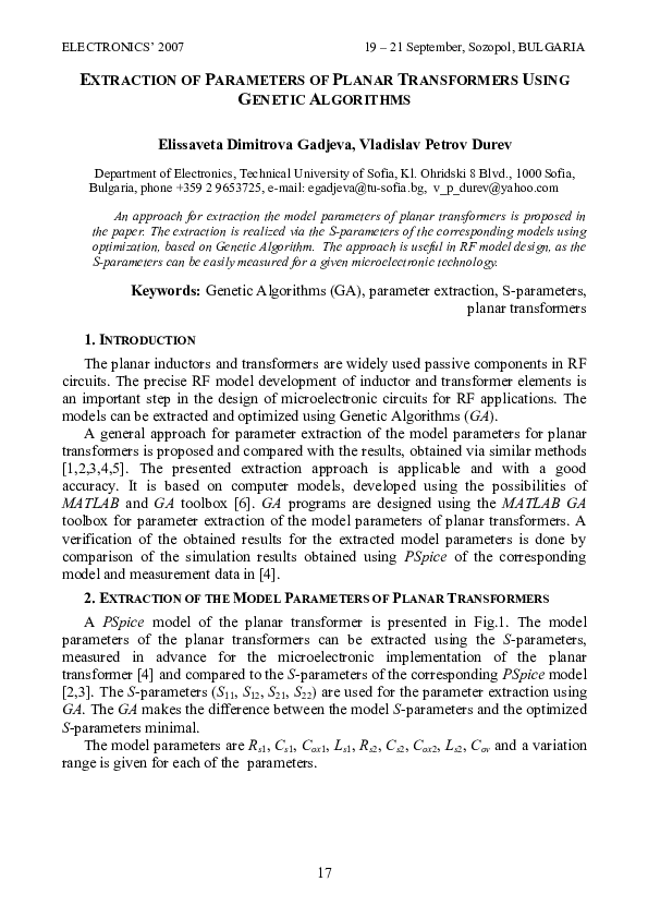 (PDF) Extraction of Parameters of Planar Transformers Using Genetic Algorithms