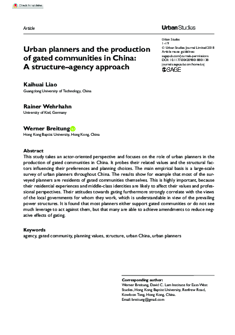 (PDF) Urban planners and the production of gated communities in China ...