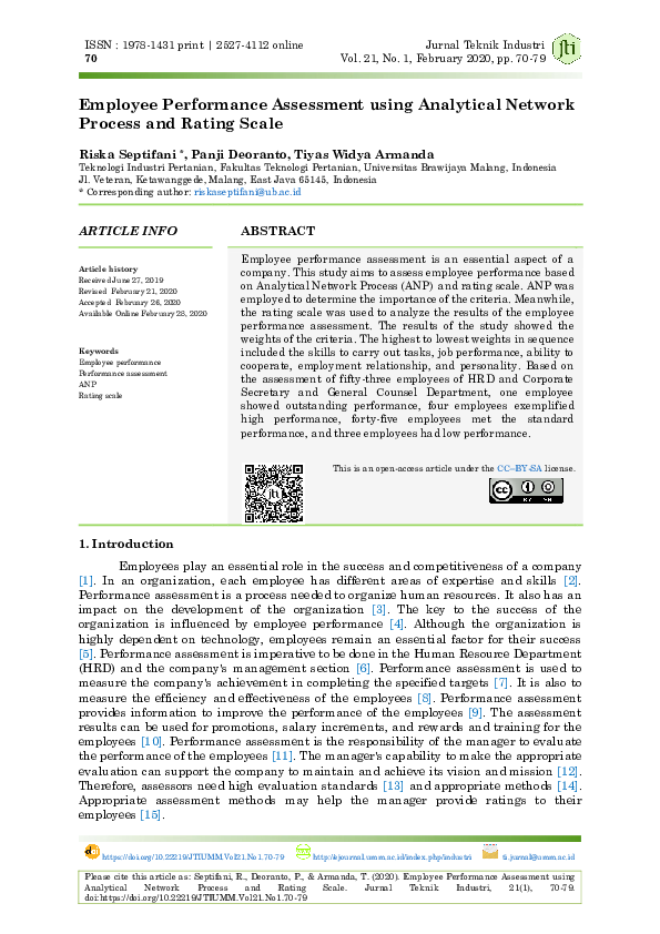 (PDF) Employee Performance Assessment using Analytical Network Process and Rating Scale