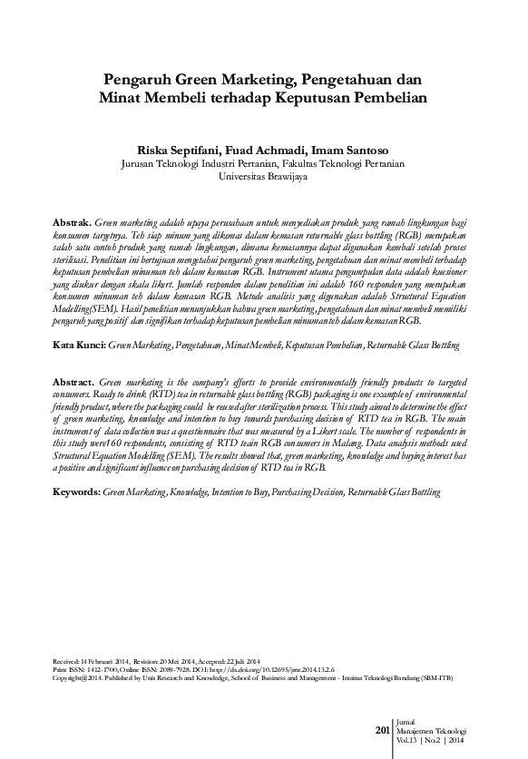 (PDF) Pengaruh Green Marketing, Pengetahuan dan Minat Membeli terhadap Keputusan Pembelian