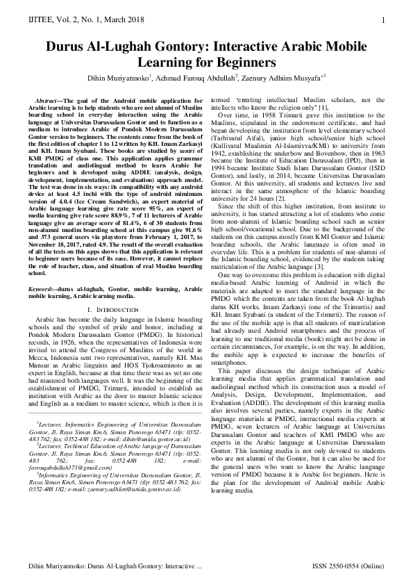 (PDF) Durus Al-Lughah Gontory: Interactive Arabic Mobile Learning for Beginners