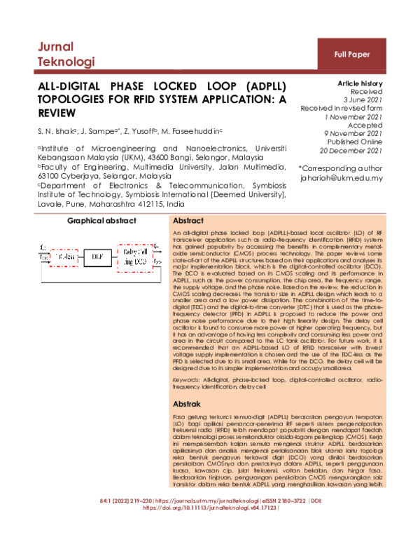 (PDF) All-Digital Phase Locked Loop (Adpll) Topologies for Rfid System Application: A Review