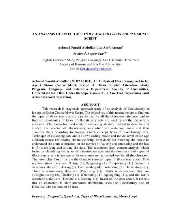 (PDF) An Analysis of Speech Act in Ice Age Collision Course Movie Script