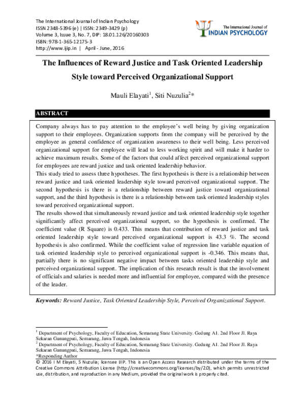 (PDF) The Influences of Reward Justice and Task Oriented Leadership ...