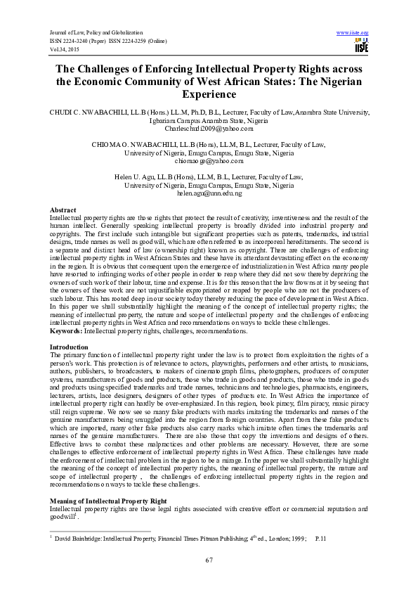(PDF) The Challenges of Enforcing Intellectual Property Rights across ...