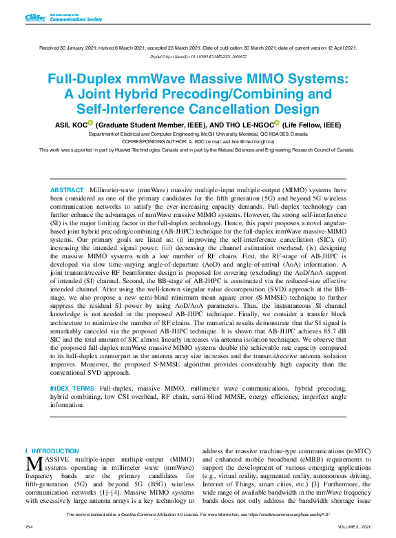 (PDF) Full-Duplex mmWave Massive MIMO Systems: A Joint Hybrid Precoding/Combining and Self ...