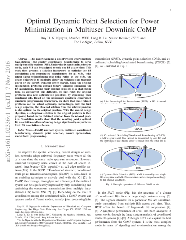 (PDF) Optimal Dynamic Point Selection for Power Minimization in Multiuser Downlink CoMP | Tho Le ...