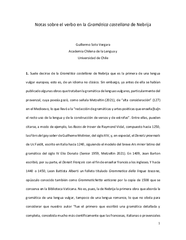 (PDF) Notas sobre el verbo en la Gramática castellana de Nebrija