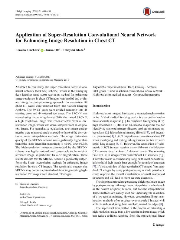 Pdf Application Of Super Resolution Convolutional Neural Network For