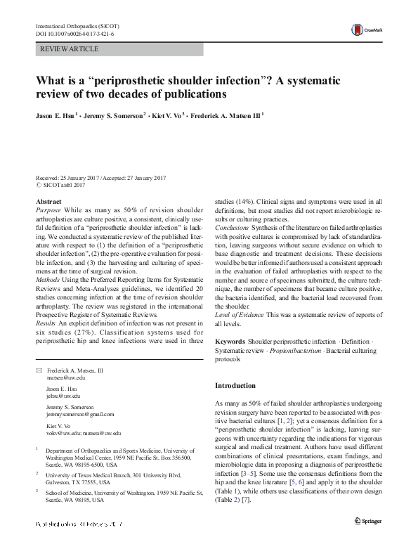 (PDF) What is a “periprosthetic shoulder infection”? A systematic ...