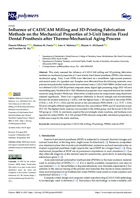 (PDF) Influence of CAD/CAM Milling and 3D-Printing Fabrication Methods on the Mechanical ...